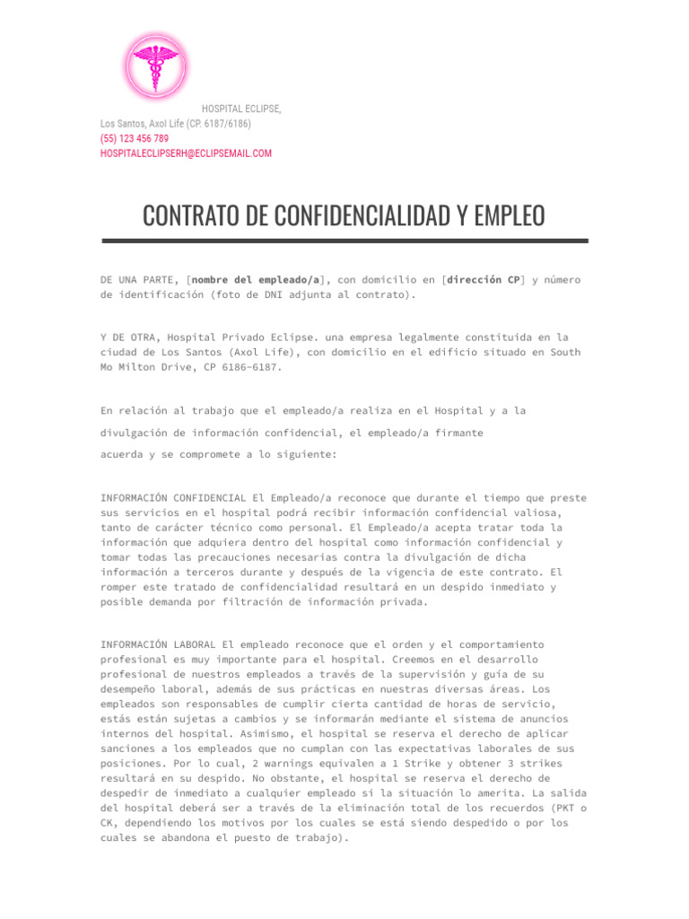 Contrato Laboral - Hospital Eclipse - Axol Life 1 | PDF | Hospital ...