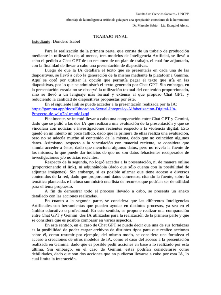 Trabajo Final - Dondero Isabel | PDF | Inteligencia artificial ...