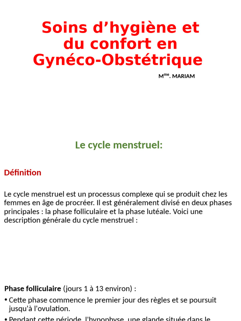 Soins D'hygiène Et Du Confort en Gynéco-Obstétrique | PDF | Cycle menstruel | Grossesse