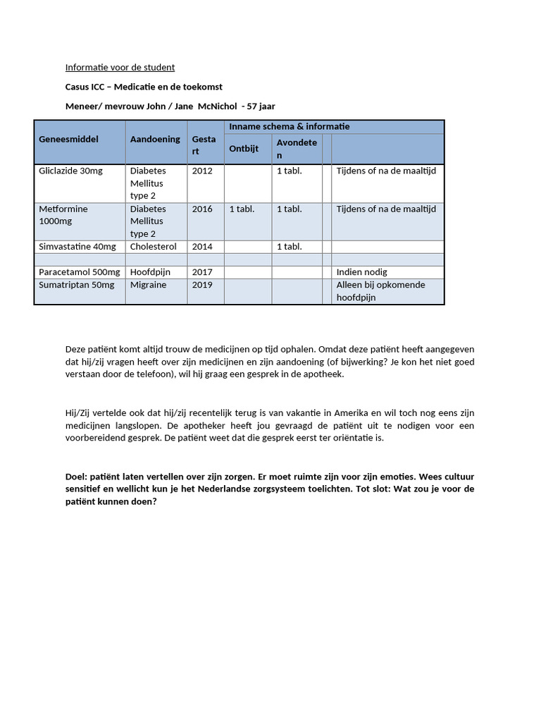 ICC Casus Info Voor Student - Oefengesprek | PDF