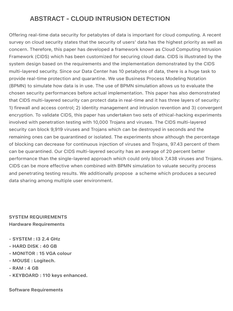 Abstract Cloud Intrusion Detection Pdf Security Computer Security