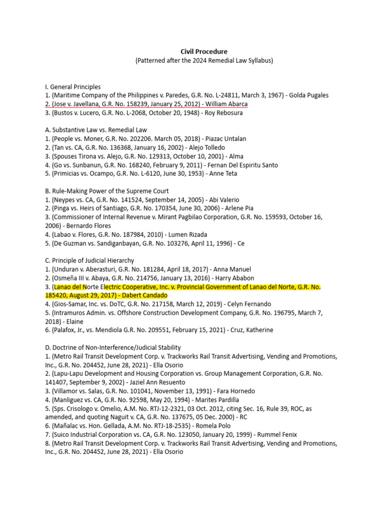 Civil Procedure Assigned Cases | PDF | Judiciaries | Separation Of Powers