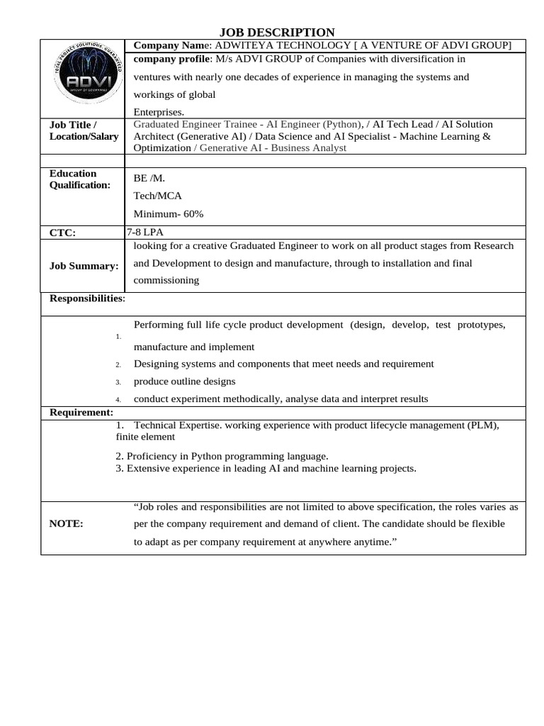 Job Description AI ML Roles | PDF | Artificial Intelligence ...