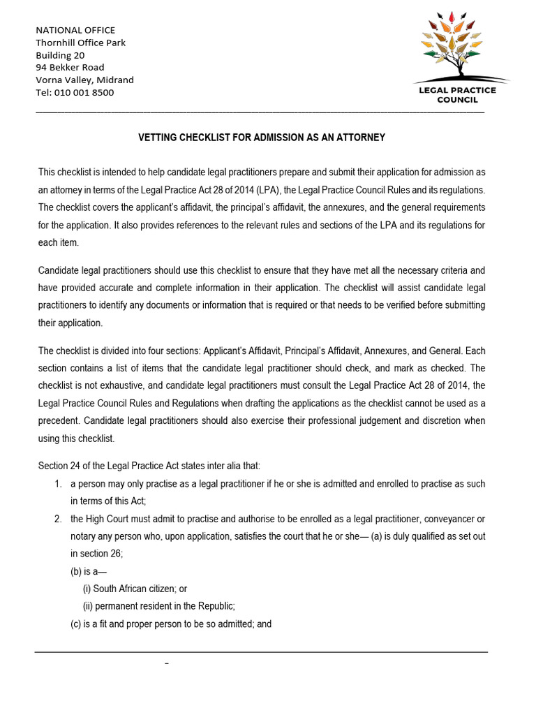 Checklist For Admission | PDF | Affidavit | Lawyer