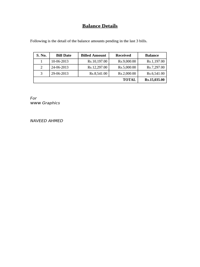 Balance Details | PDF