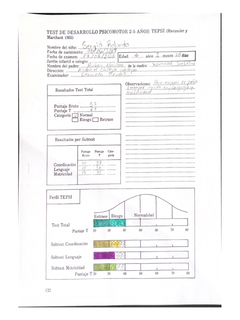 Test de Desarrollo Psicomotor 2-5 Anos Tepsi (Haeussler y | PDF