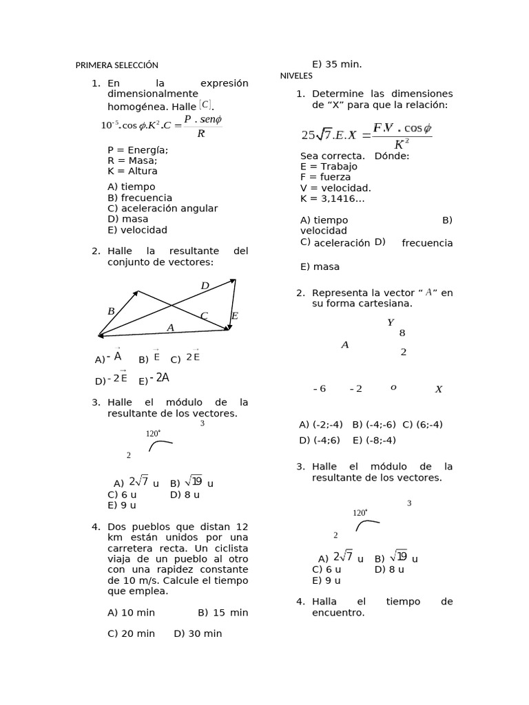 EXAMEN QUINCENAL FISICA | PDF | Velocidad | Vector Euclidiano