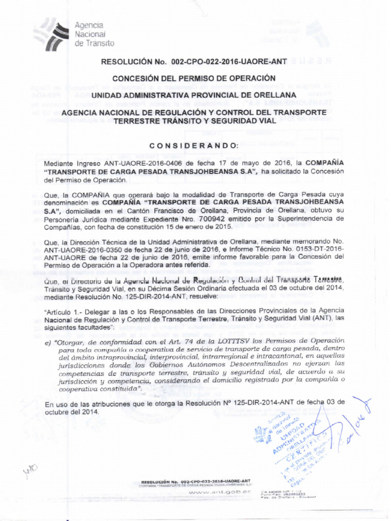 Permiso de Operacion e Incremento de Cupo | PDF