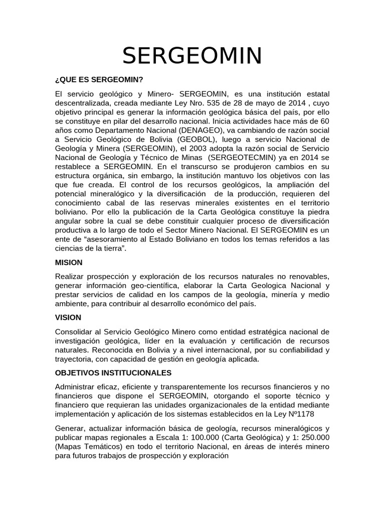 Borrador Sergeomin | PDF | Minería | Bolivia