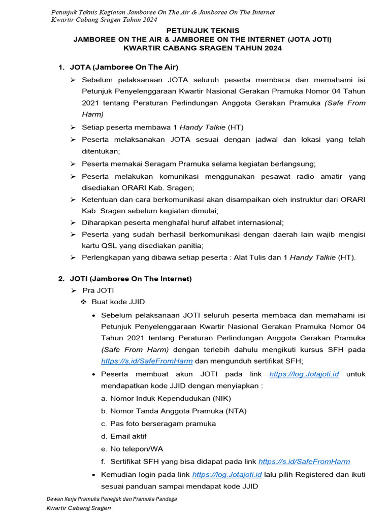 Teknis Jota Joti 2024 Sragen | PDF
