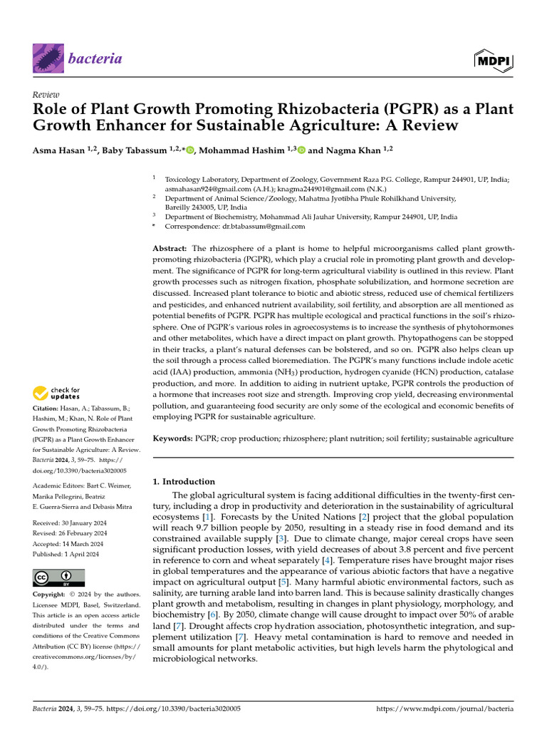 Role of Plant Growth Promoting Rhizobacteria | PDF | Agriculture ...