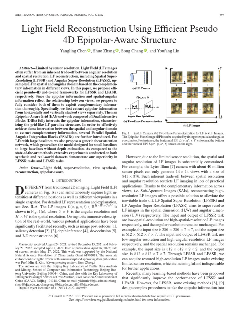 Light Field Reconstruction Using Efficient Pseudo 4D Epipolar-Aware Structure | PDF | Image ...