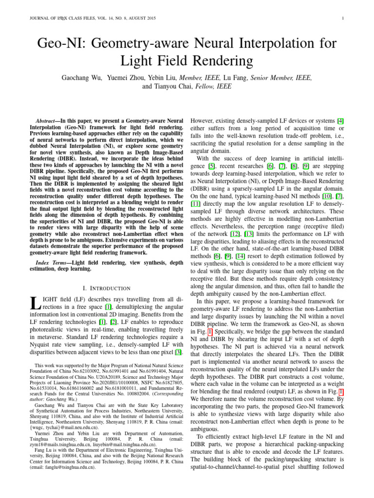 Geo Ni Geometry Aware Neural Interpolation For Light Field Rendering Pdf Rendering