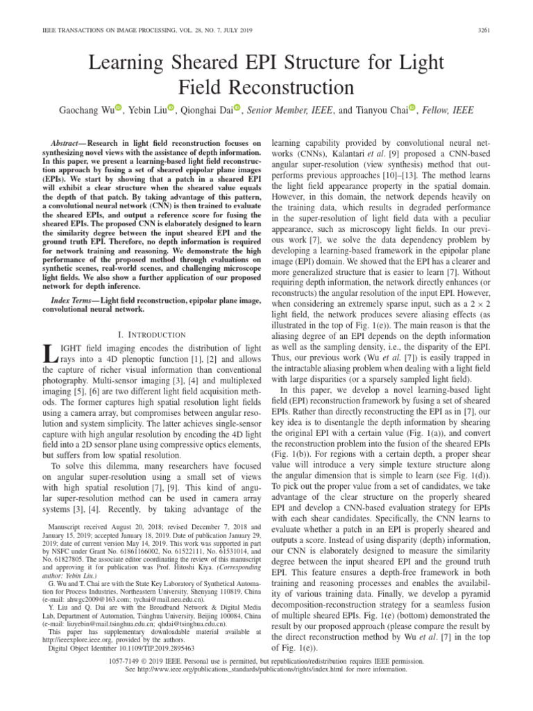 Learning Sheared EPI Structure For Light Field Reconstruction | PDF | Applied Mathematics ...
