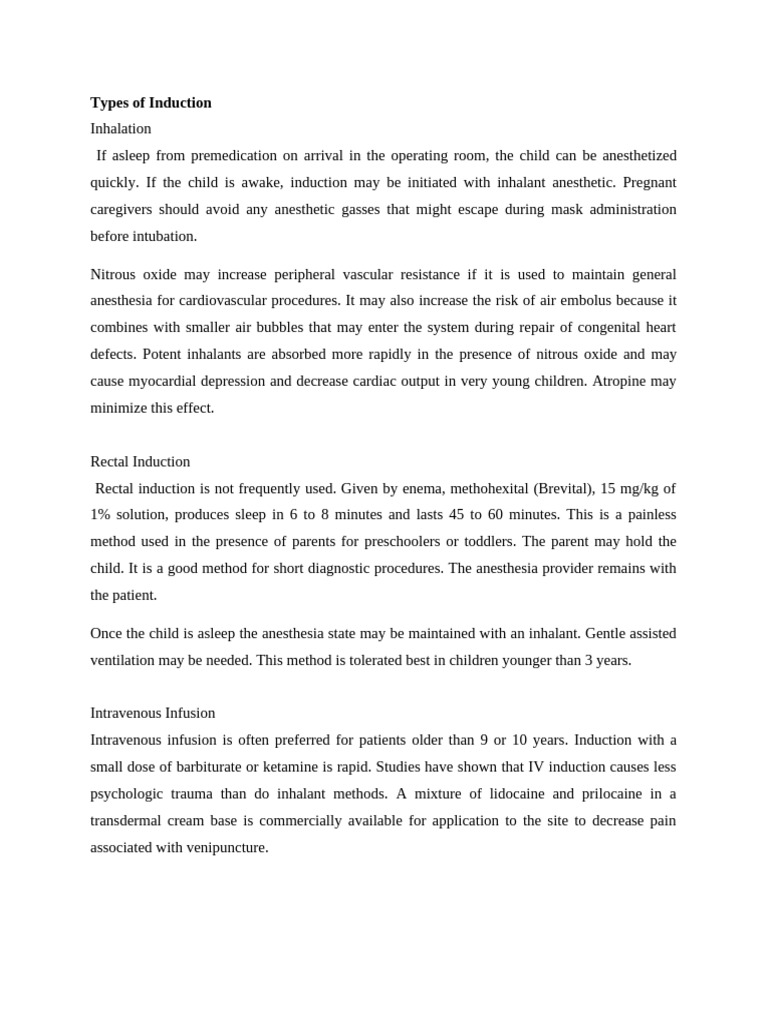 Types of Induction | PDF | Anesthesia | Diseases And Disorders