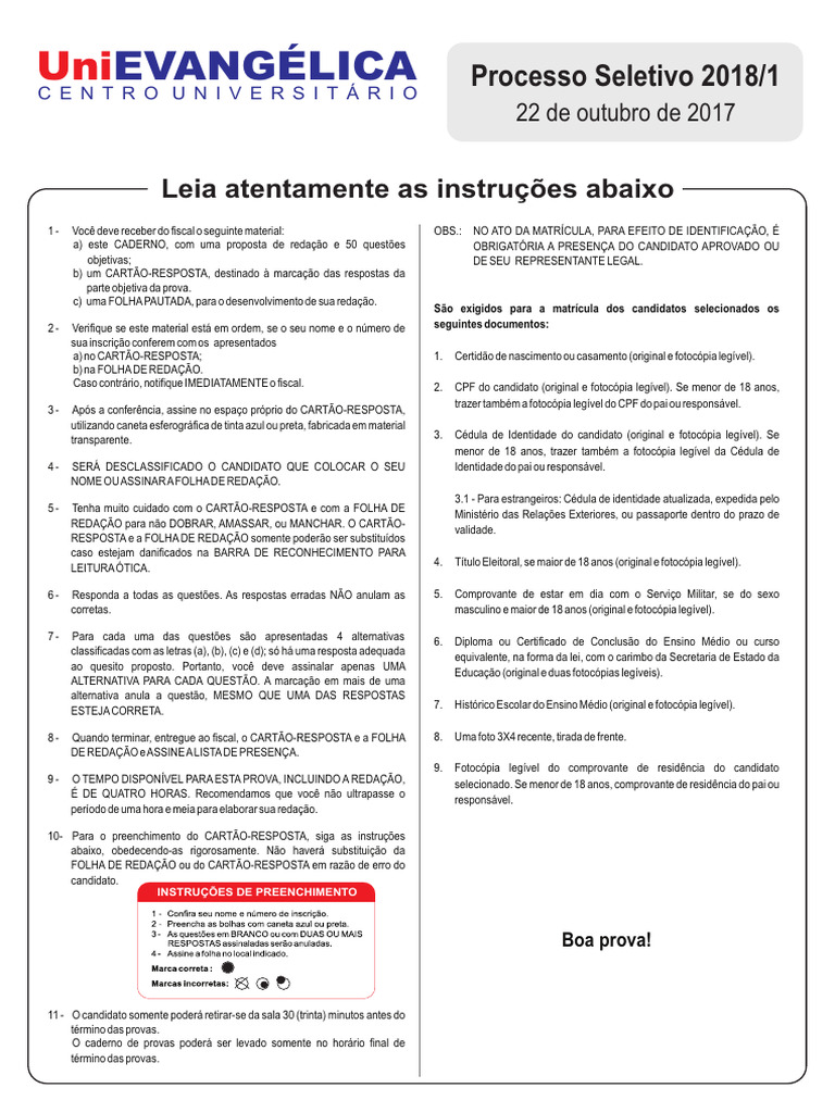Instruções para Prova e Redação | PDF | Robô | Robótica