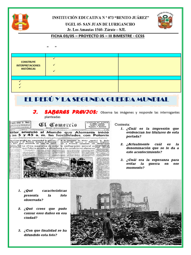FICHA 03 - PROYECTO 05 - EL PERU Y LA SEGUNDA GUERRA MUNDIAL | PDF | Ecuador | Perú