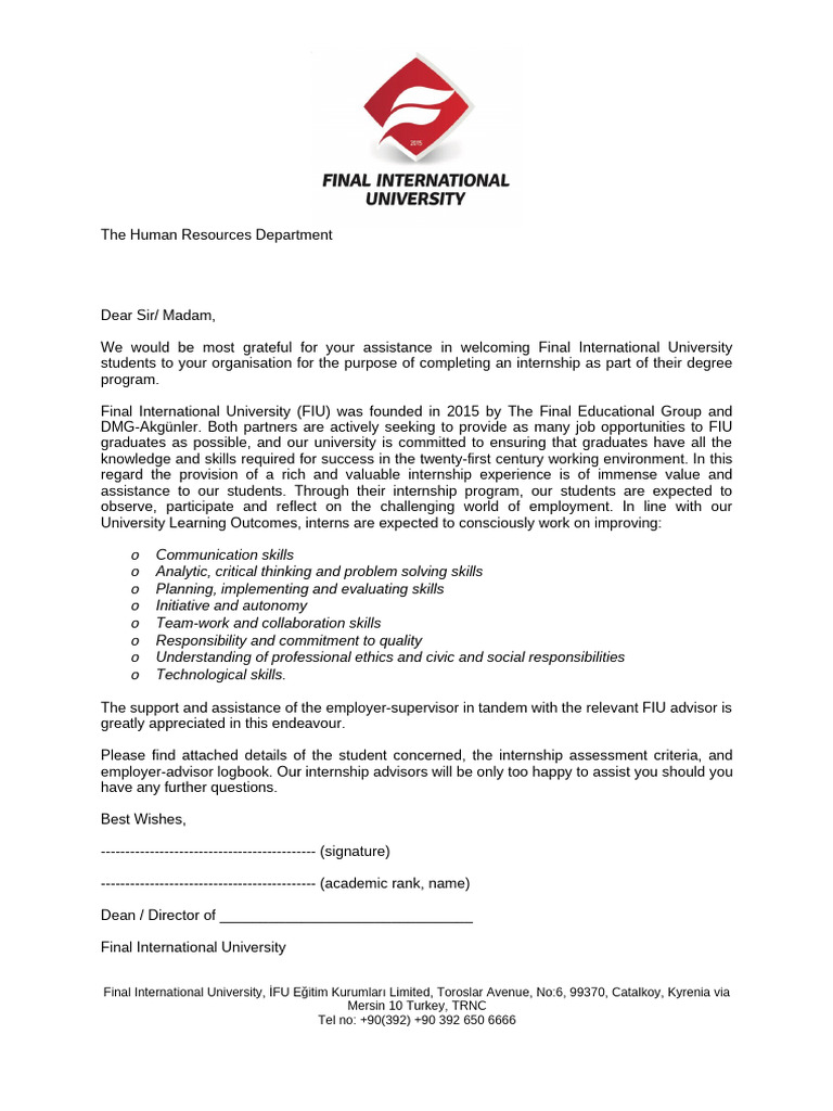 Appendix 1 - Internship Request Form | PDF | Behavior Modification | Cognition