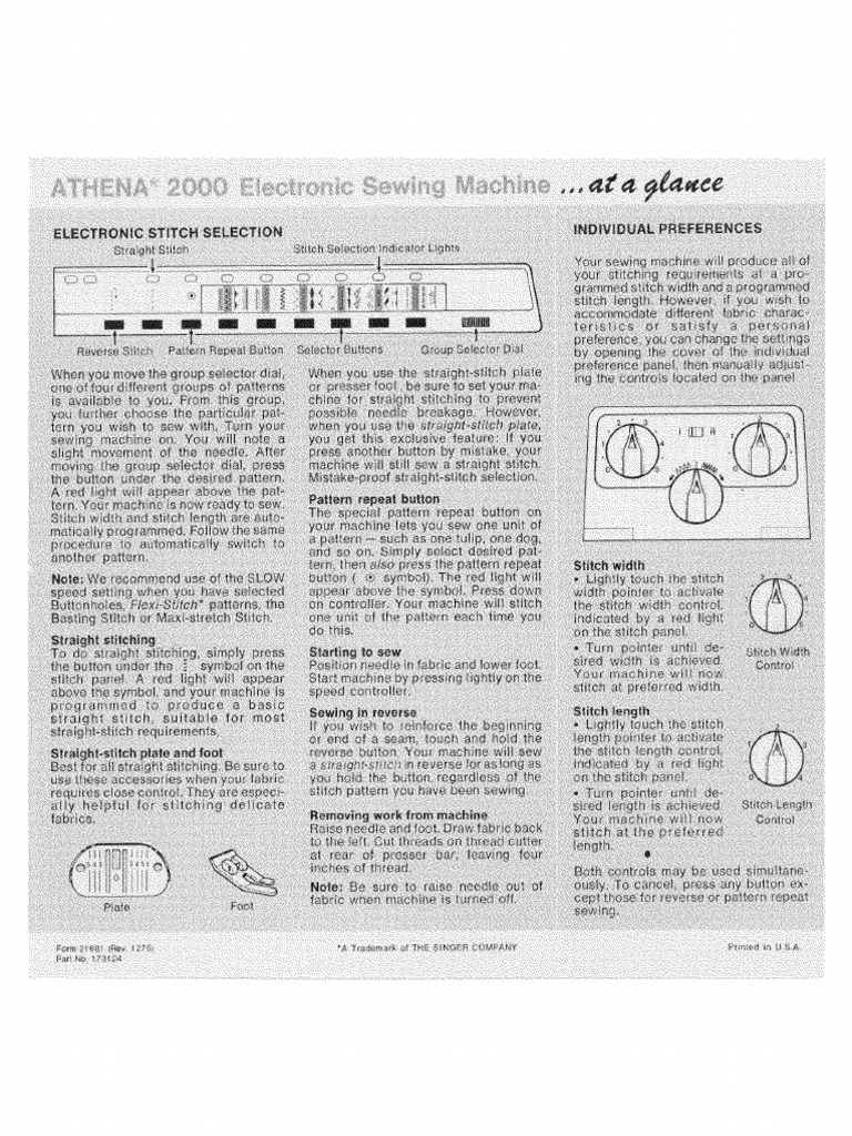 singer-athena-2000-instruction-manual-121399 | PDF | Sewing | Textile Arts