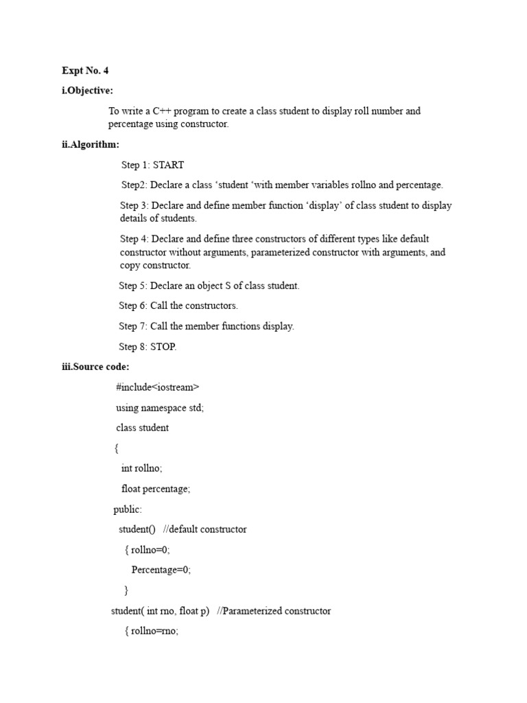 Expt 4 Pdf Constructor Object Oriented Programming Programming