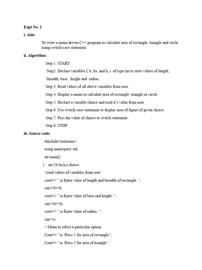 Expt 2.docx | PDF | Area | Software Development