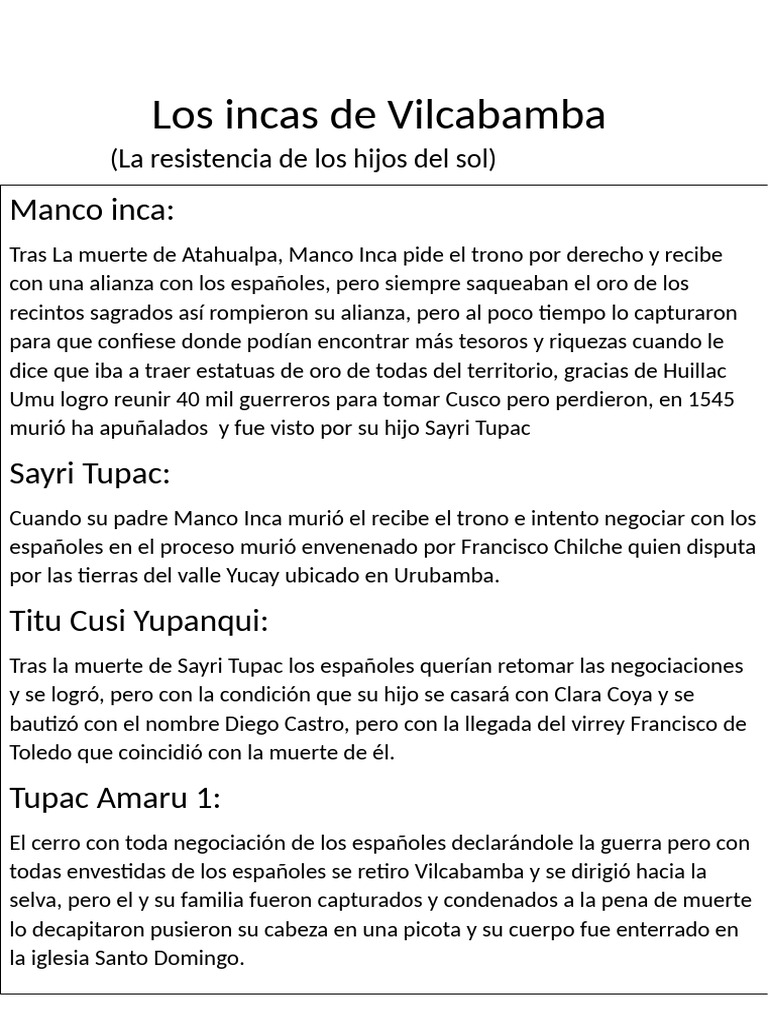 Los Incas de Vilcabamba | PDF Los Incas de Vilcabamba | PDF