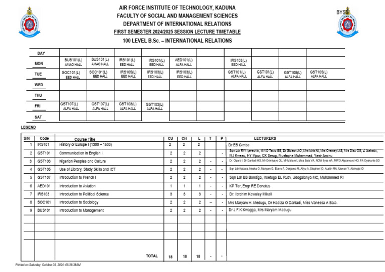 First Draft 100l IRS FIRST SEMESTER 2024 | PDF First Draft 100l IRS FIRST SEMESTER 2024 | PDF