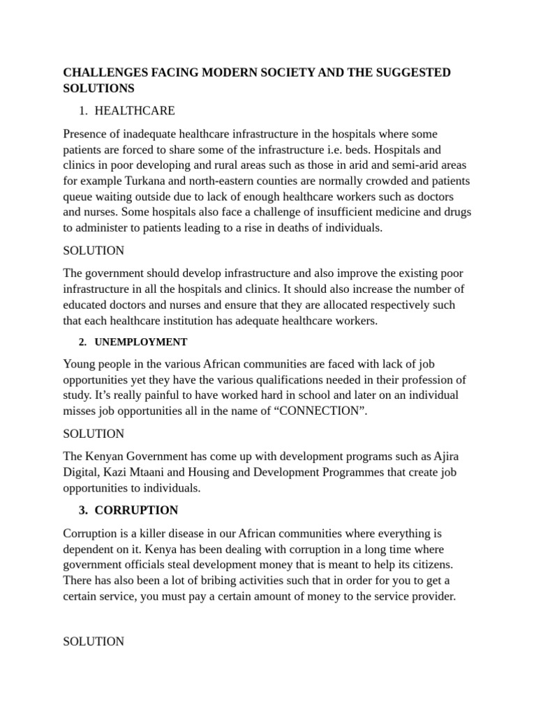 Challenges Facing Modern Society and The Suggested Solutions | PDF ...