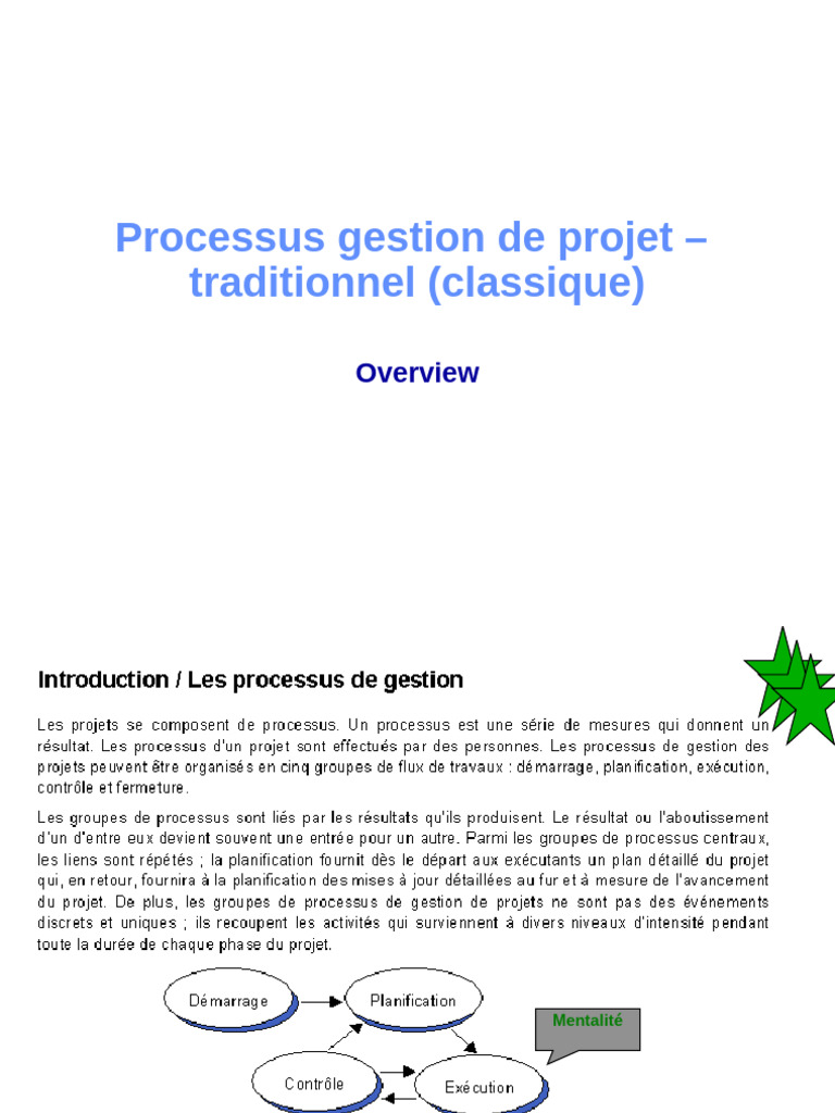 Processus Gestion de Projet - Traditionnel Ou Classique | PDF | Gestion ...
