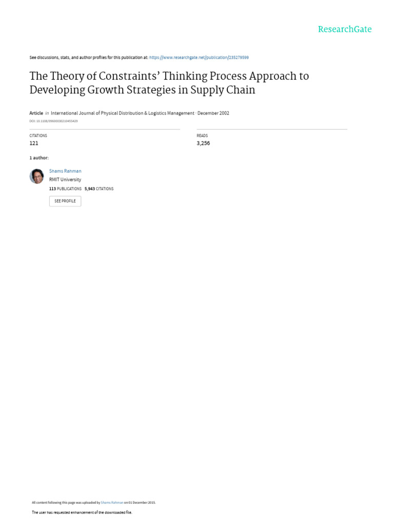 TOC Approach for Supply Chain Growth | PDF | Supply Chain | Supply ...