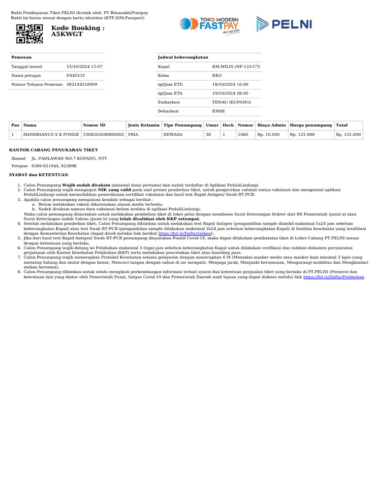Kode Booking: A5Kwgt: Pemesan Jadwal Keberangkatan | PDF