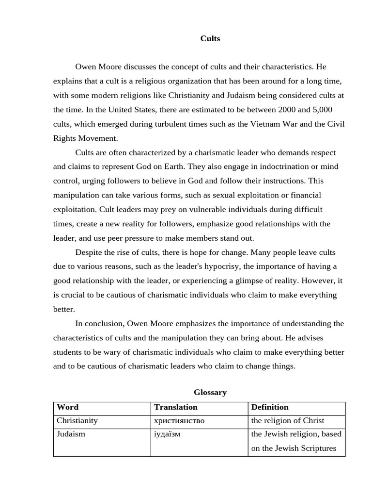 Understanding Cults: Characteristics & Risks | PDF | God ...