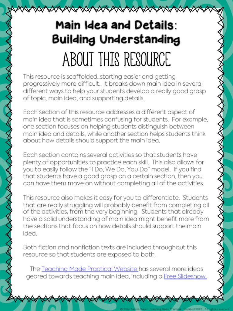 Main Ideaand Details Activities Scaffolded Practice Distance Learning ...