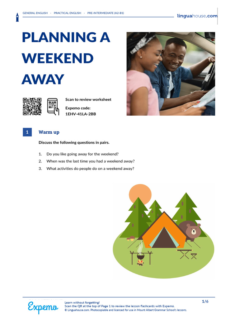 Weekend Away Planning Guide A2-B1 | PDF | Linguistics | Human Communication