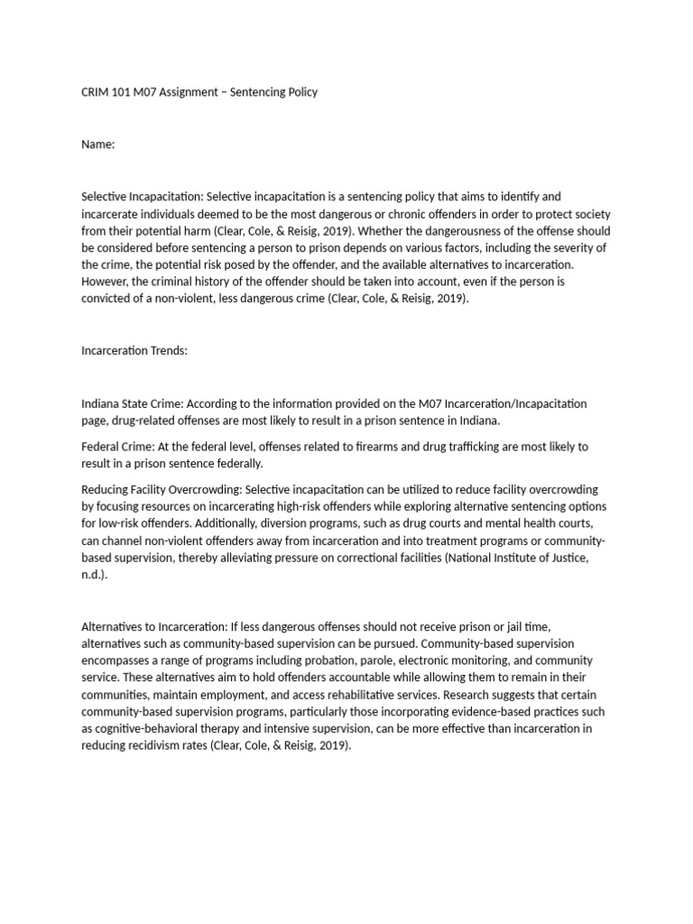 CRIM 101 M07 Assignment | PDF | Incarceration In The United States | Prison CRIM 101 M07 Assignment | PDF | Incarceration In The United States | Prison
