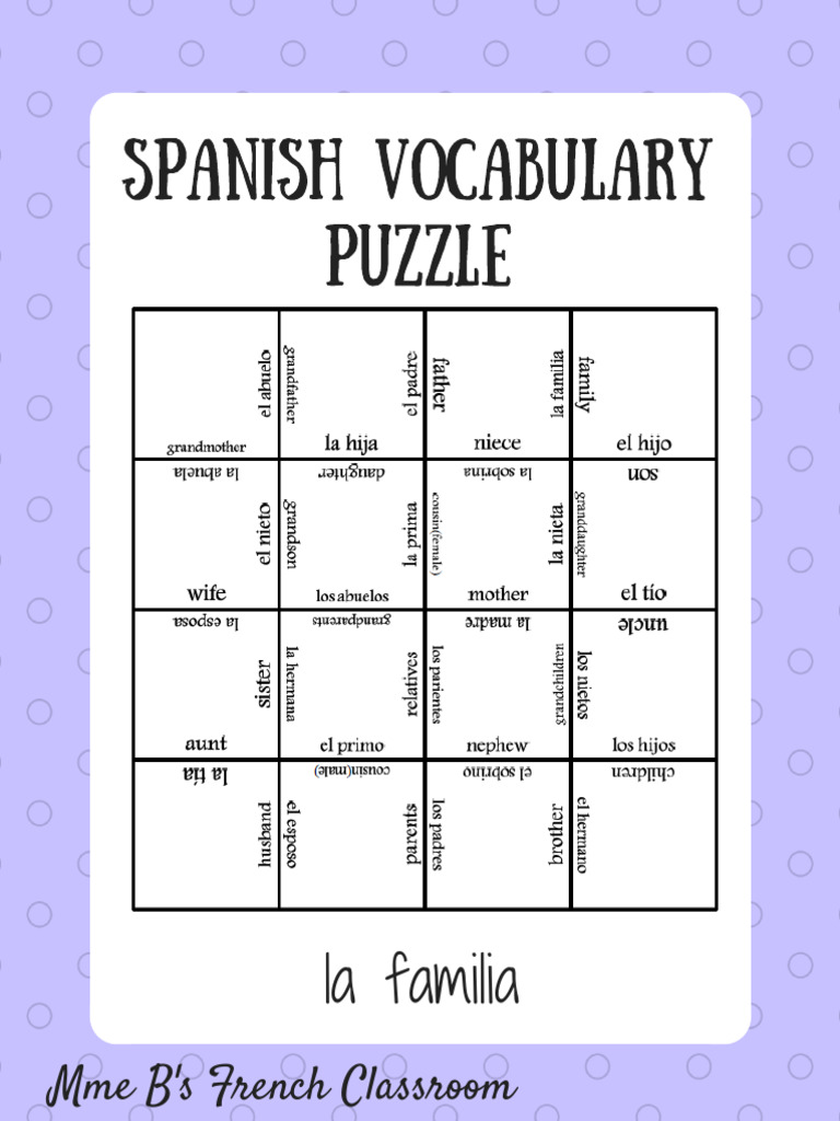 Spanish Vocabulary Puzzle: La Familia | PDF