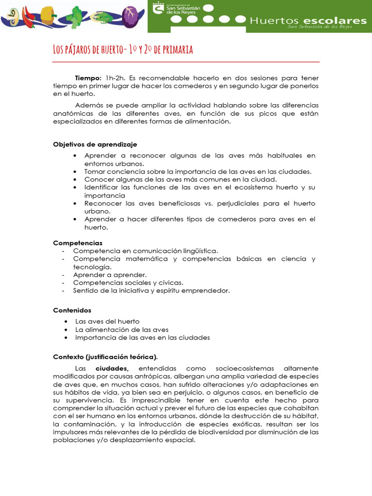 1º y 2º. Los Pájaros Del Huerto | PDF | Aves | Reproducción