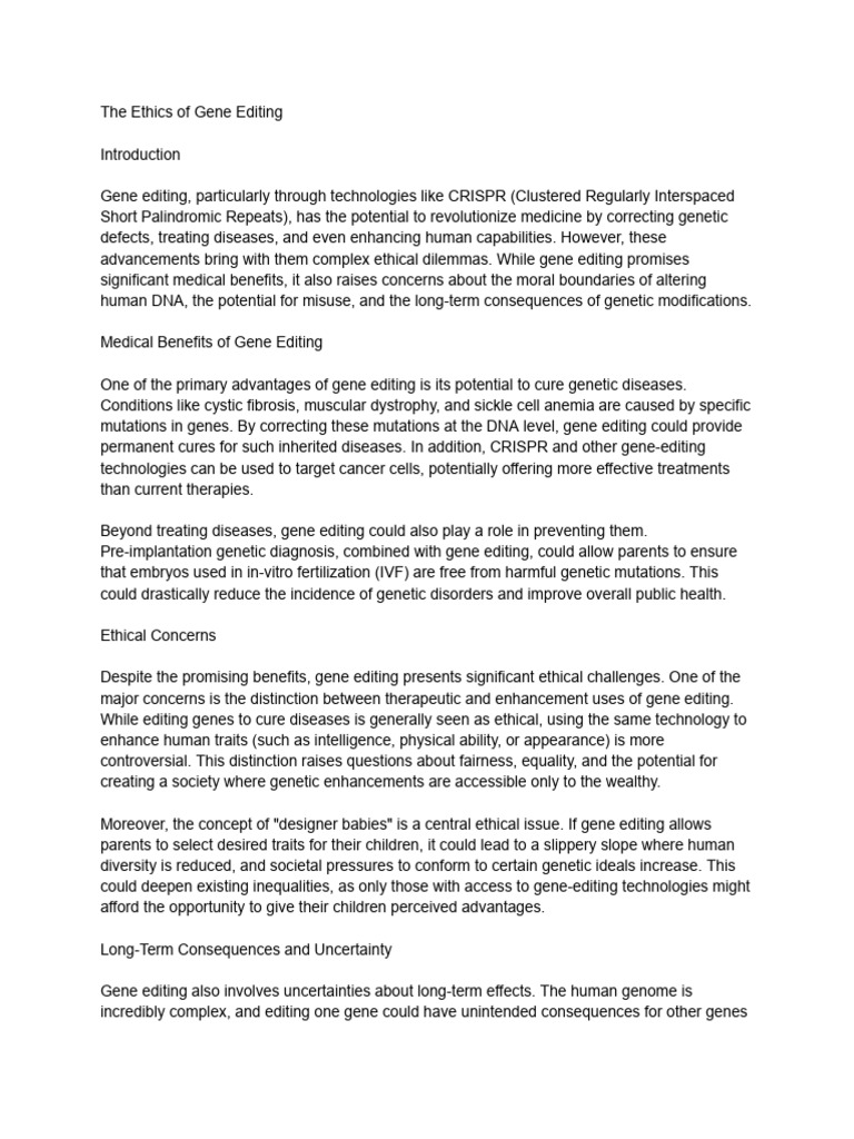 Gene Editing Ethics - Balancing Medical Breakthroughs and Moral ...