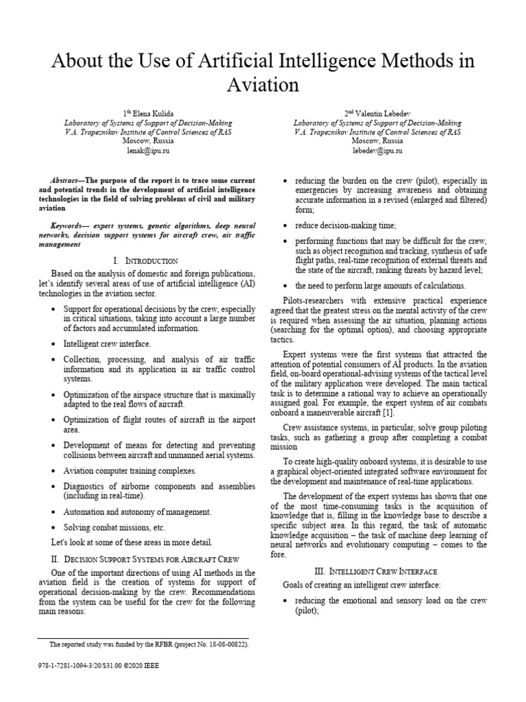 AI Applications in Aviation Systems | PDF | Artificial Intelligence ...