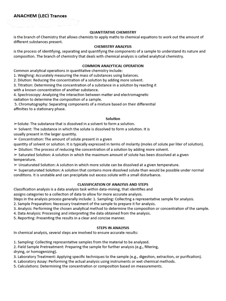 ANACHEM TRANCES | PDF | Molecules | Mole (Unit)