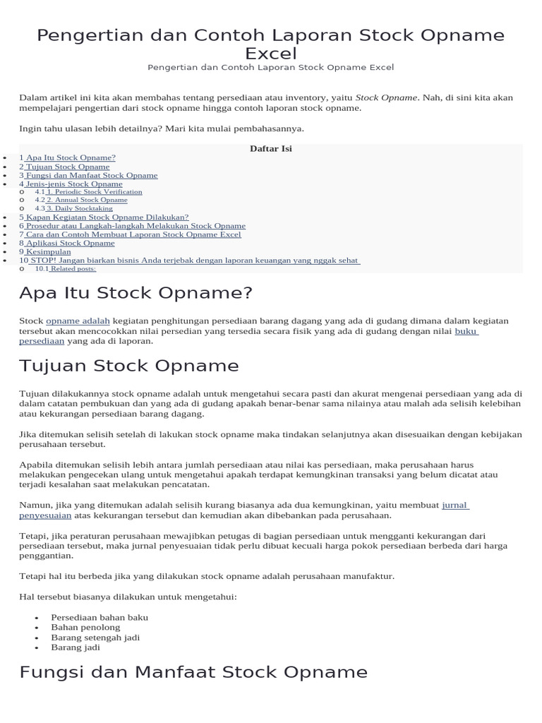 Pengertian Dan Contoh Laporan Stock Opname Excel Revisi | PDF | Bisnis