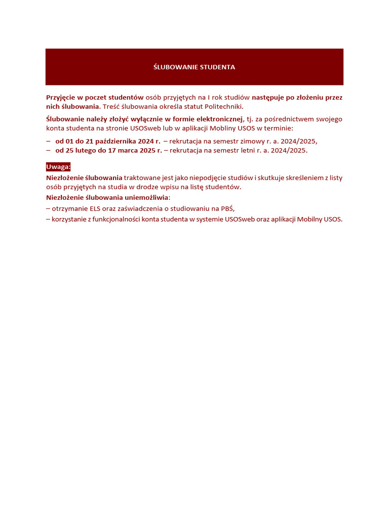 Slubowanie-studenta | PDF