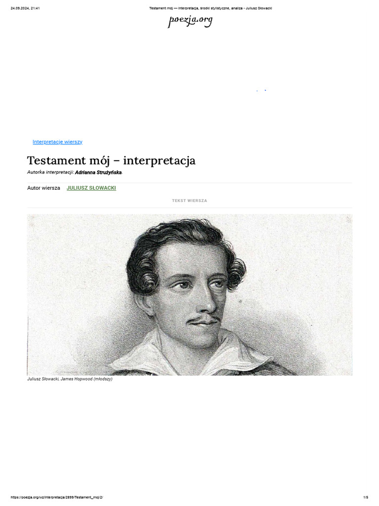Testament Mój - Interpretacja, Środki Stylistyczne, Analiza - Juliusz ...