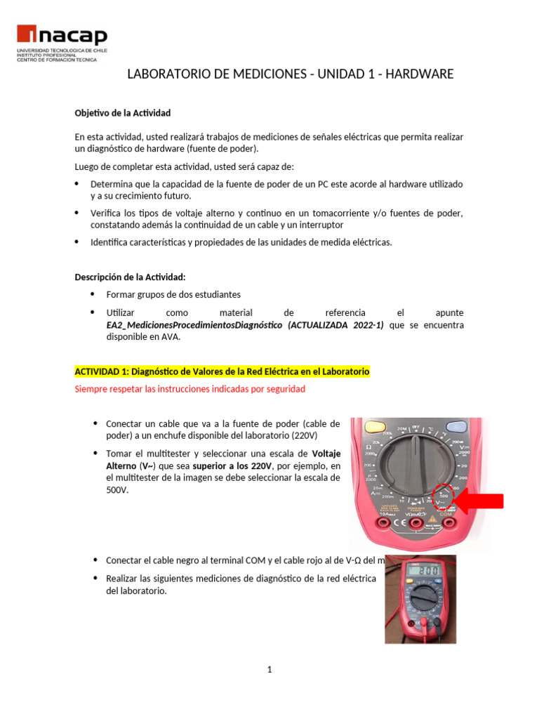 Laboratorio de Mediciones Inacap (ACTUALIZADO 2022-1) | PDF | Conector eléctrico | Enchufes y ...
