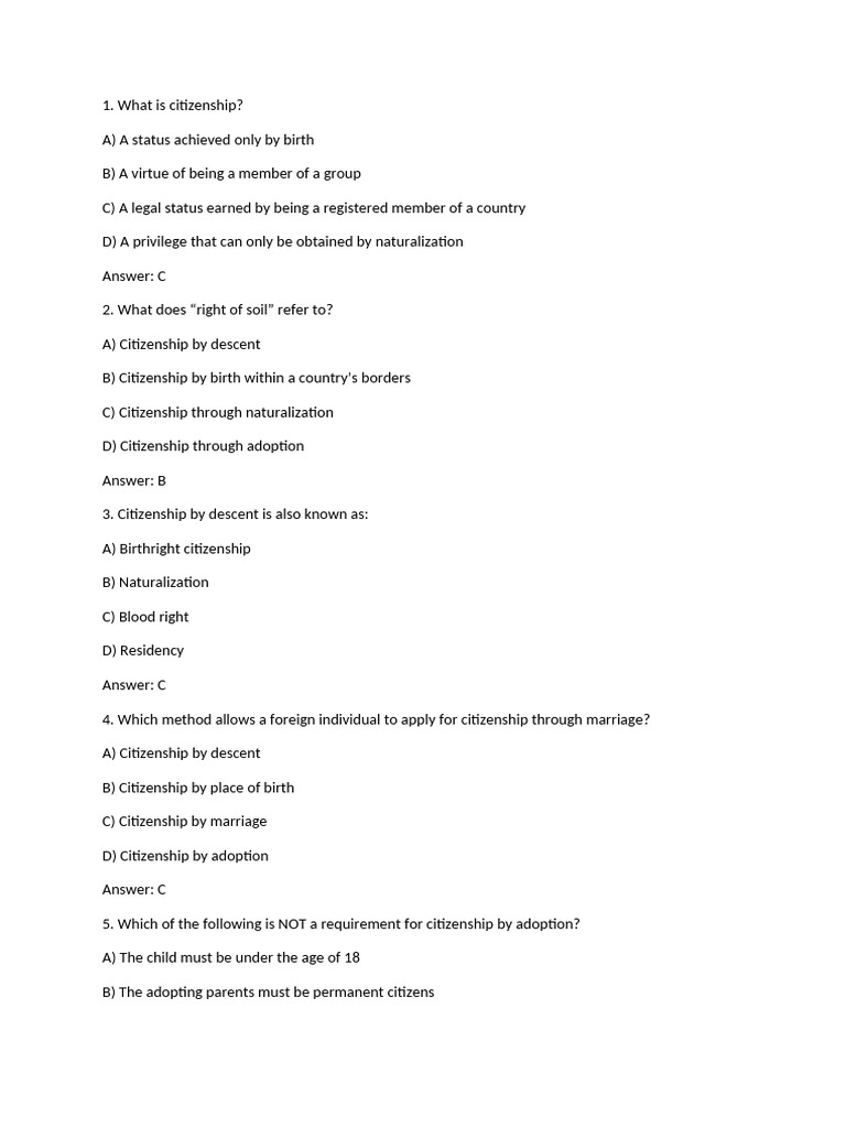 Citizenship Worksheet Mr. Teddy | PDF | Naturalization | Citizenship