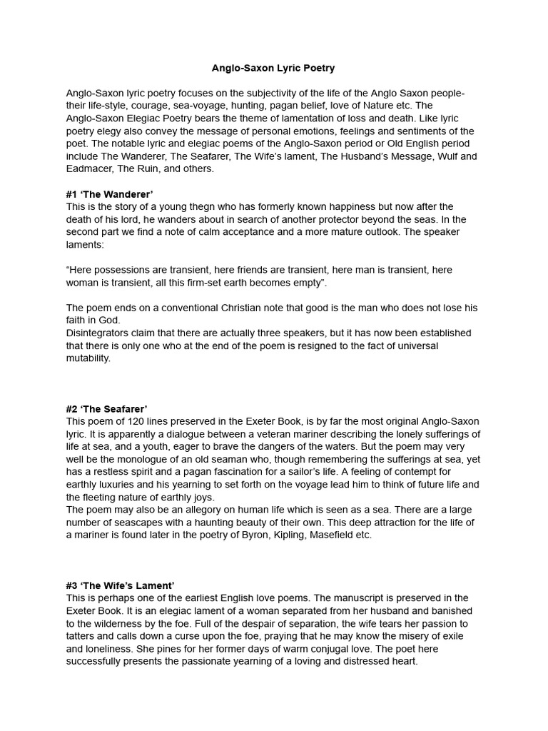 Anglo-Saxon Lyric Poetry | PDF | Medieval Literature | Poetry