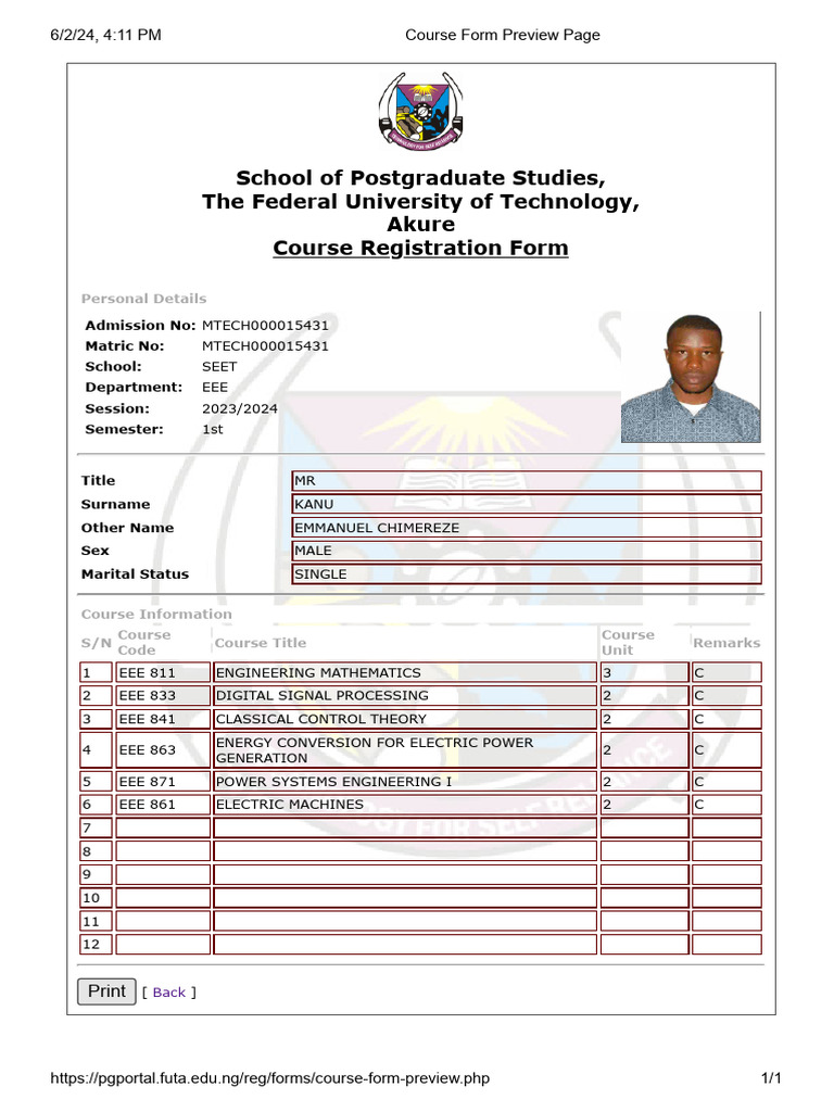 Course Form Preview Page,, | PDF