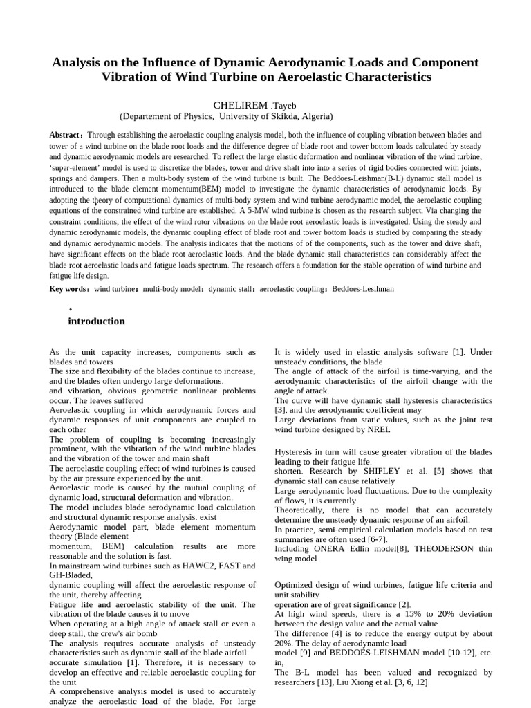 Analysis On The Influence of Dynamic Aerodynamic Loads and Component Vibration of Wind Turbine ...