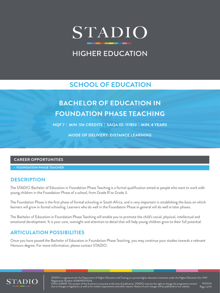 Bachelor of Education: Foundation Phase | PDF | Learning | Curriculum