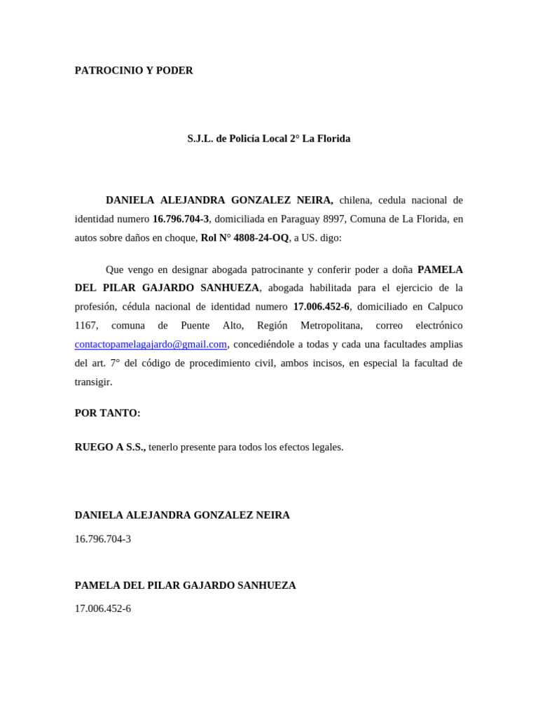 Patrocinio y Poder Daniela Choque | PDF | Derecho